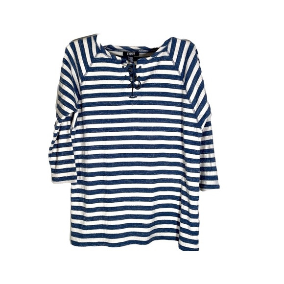 Chaps | Tops | Chaps Blue And White Striped Top Sailor Style Lace Up ...